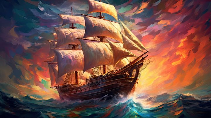 Epic Colorful Sailing Ship Illustra - graphiXperience - Drawings ...