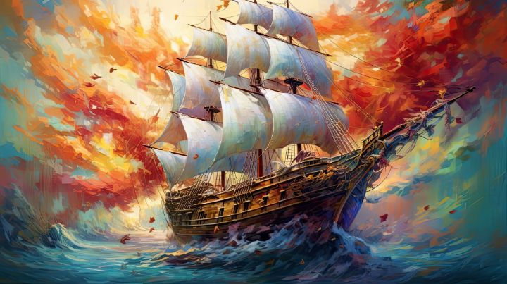Epic Colorful Sailing Ship Illustra - graphiXperience - Drawings ...