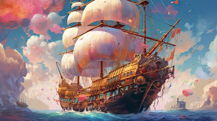 Epic Colorful Sailing Ship Illustra - graphiXperience - Drawings ...