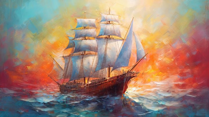 Epic Colorful Sailing Ship Illustra - graphiXperience - Drawings ...