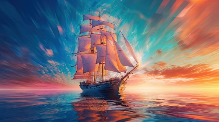 Epic Colorful Sailing Ship Illustra - graphiXperience - Drawings ...
