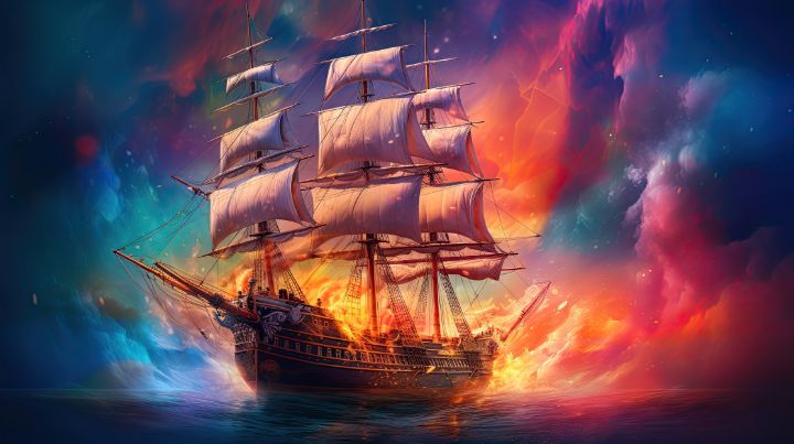 Epic Colorful Sailing Ship Illustra - graphiXperience - Drawings ...