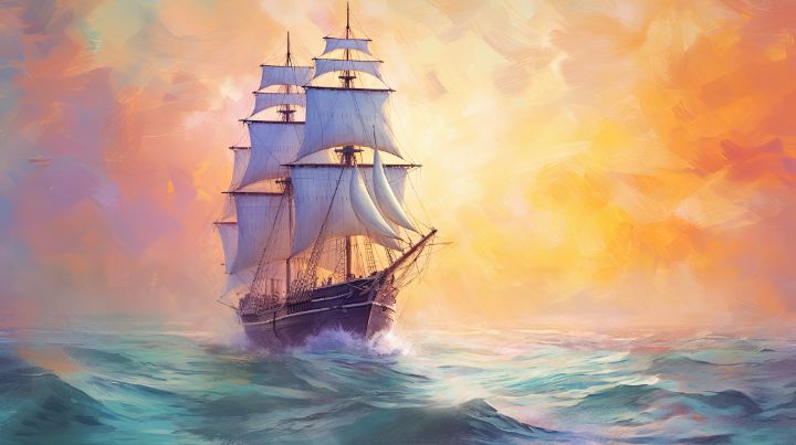 Epic Colorful Sailing Ship Illustra - graphiXperience - Drawings ...