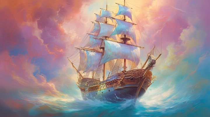 Epic Colorful Sailing Ship Illustra - graphiXperience - Drawings ...