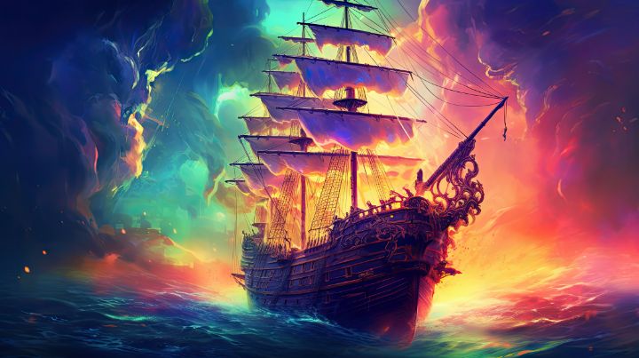Epic Colorful Sailing Ship Illustra - graphiXperience - Drawings ...