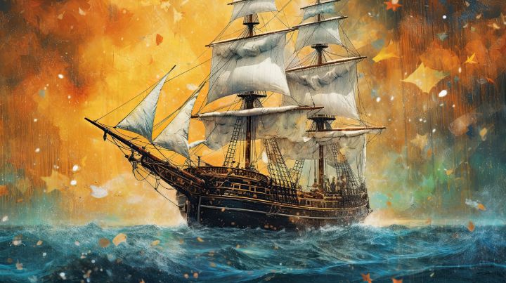 Epic Colorful Sailing Ship Illustra - graphiXperience - Drawings ...