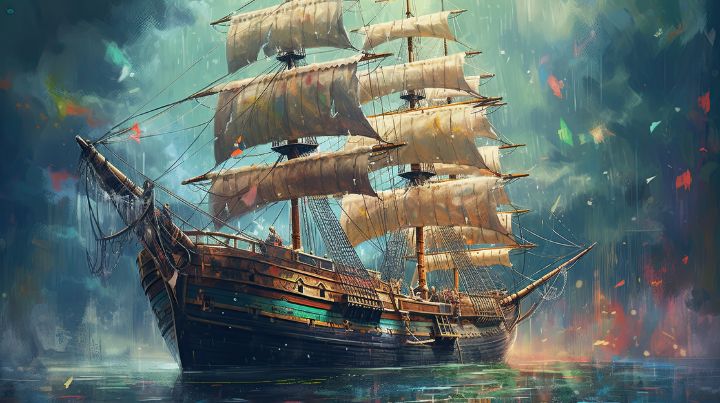 Epic Colorful Sailing Ship Illustra - graphiXperience - Drawings ...