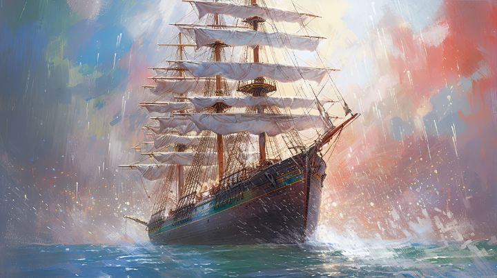 Epic Colorful Sailing Ship Illustra - graphiXperience - Drawings ...