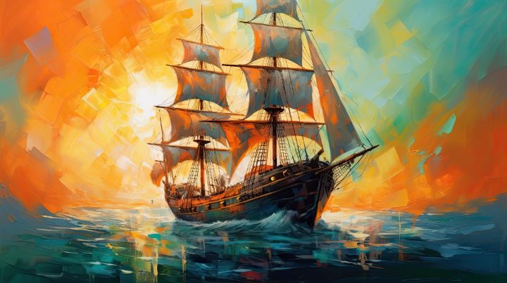 Epic Colorful Sailing Ship Illustra - graphiXperience - Drawings ...