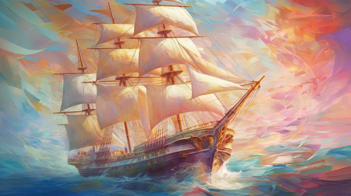 Epic Colorful Sailing Ship Illustra - graphiXperience - Drawings ...