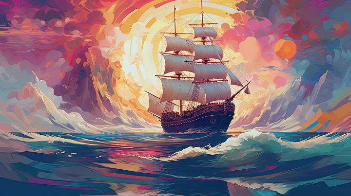 Epic Colorful Sailing Ship Illustra - graphiXperience - Drawings ...