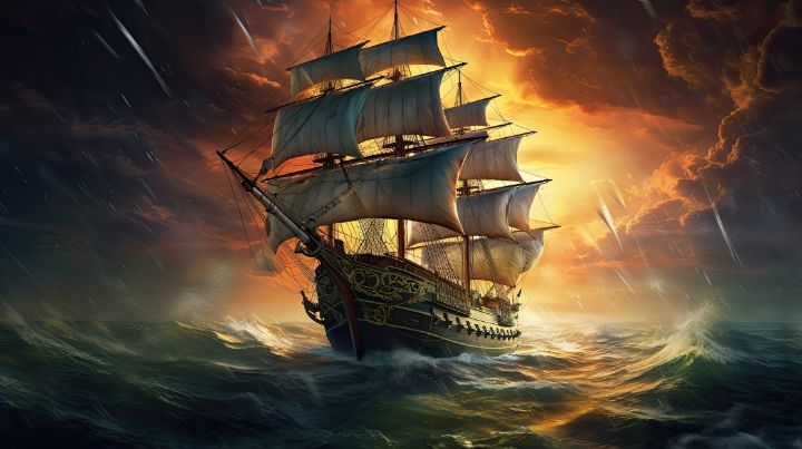 Epic Colorful Sailing Ship Illustra - graphiXperience - Drawings ...