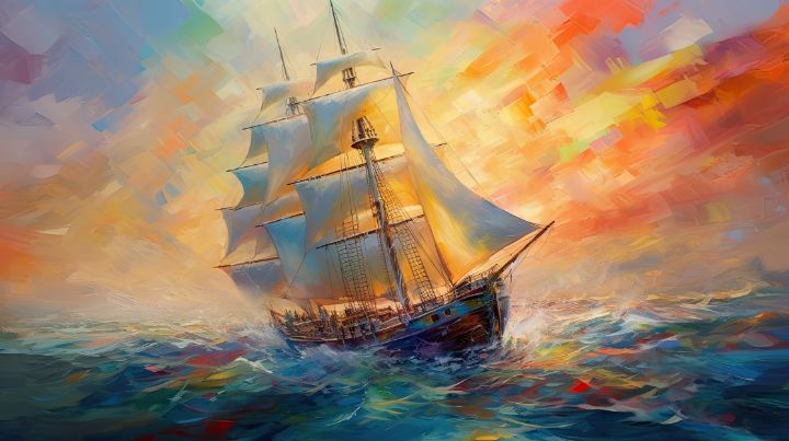 Epic Colorful Sailing Ship Illustra - graphiXperience - Drawings ...