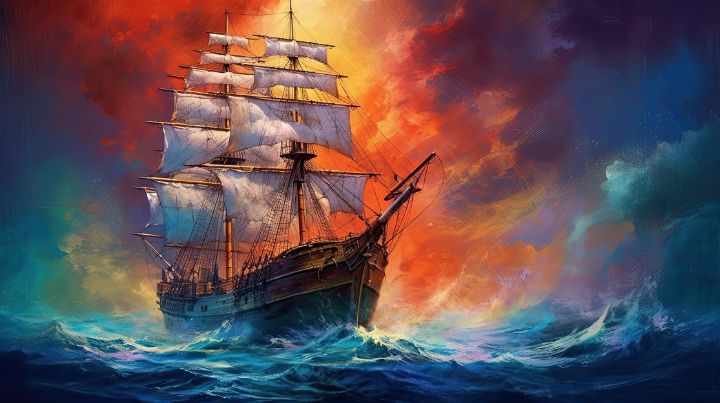 Epic Colorful Sailing Ship Illustra - graphiXperience - Drawings ...