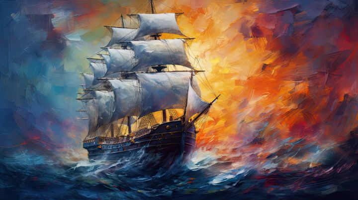 Epic Colorful Sailing Ship Illustra - graphiXperience - Drawings ...