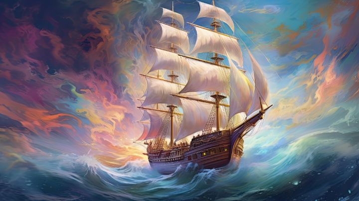 Epic Colorful Sailing Ship Illustra - graphiXperience - Drawings ...