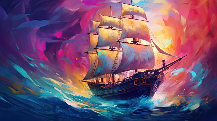 Epic Colorful Sailing Ship Illustra - graphiXperience - Drawings ...
