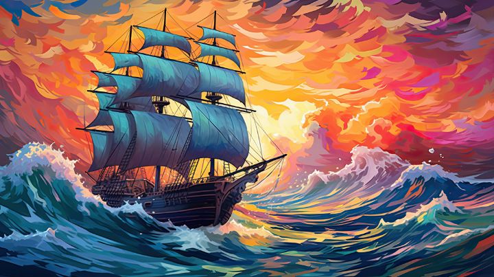 Epic Colorful Sailing Ship Illustra - graphiXperience - Drawings ...