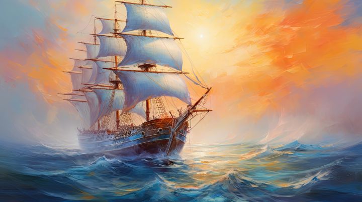 Epic Colorful Sailing Ship Illustra - graphiXperience - Drawings ...