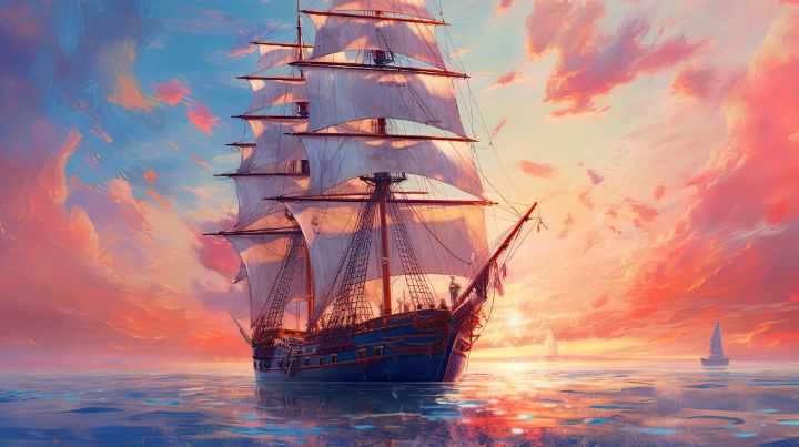 Epic Colorful Sailing Ship Illustra - graphiXperience - Drawings ...