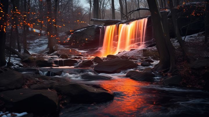 Glowing Waterfall at Night Illustrat - graphiXperience - Drawings ...