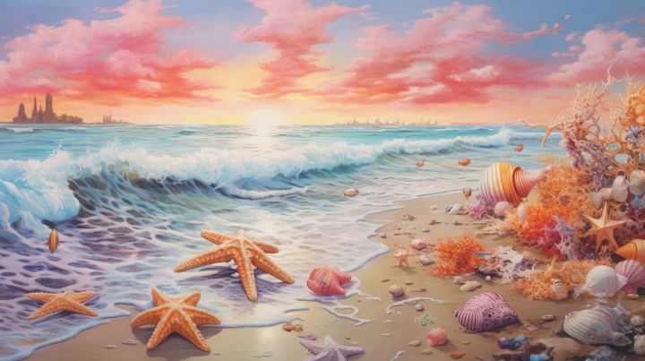 Whimsical Summer Scene with a Seashe - graphiXperience - Drawings ...