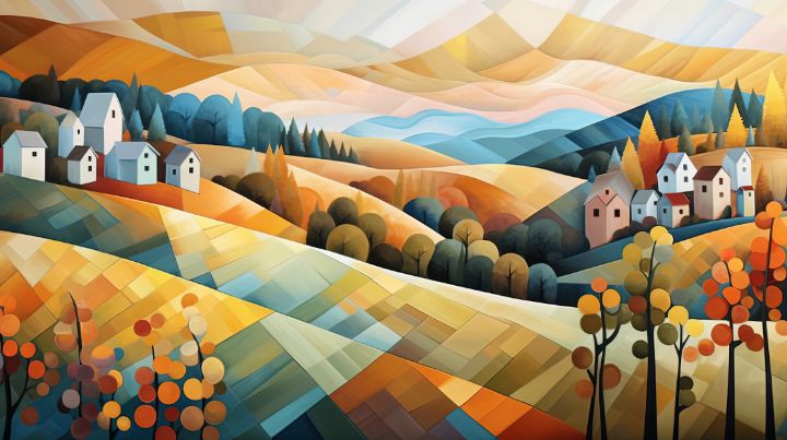 Colorful Cubist Countryside Hills - graphiXperience - Drawings ...