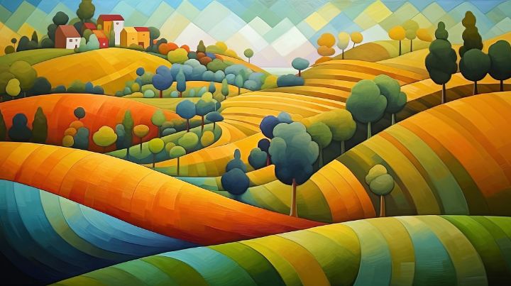 Colorful Cubist Countryside Hills - graphiXperience - Drawings ...