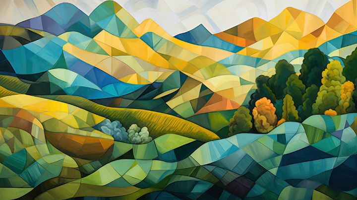 Colorful Cubist Countryside Hills - graphiXperience - Drawings ...