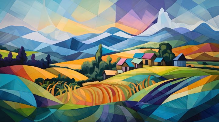 Colorful Cubist Countryside Hills - graphiXperience - Drawings ...