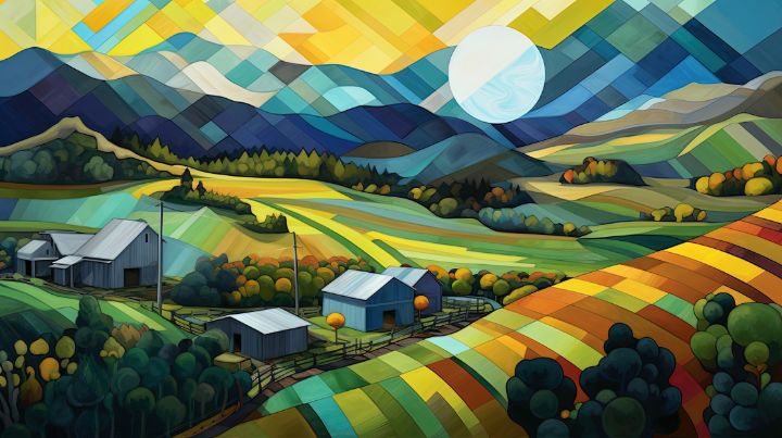 Colorful Cubist Countryside Hills - graphiXperience - Drawings ...