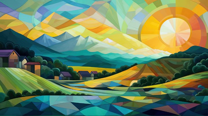 Colorful Cubist Countryside Hills - graphiXperience - Drawings ...