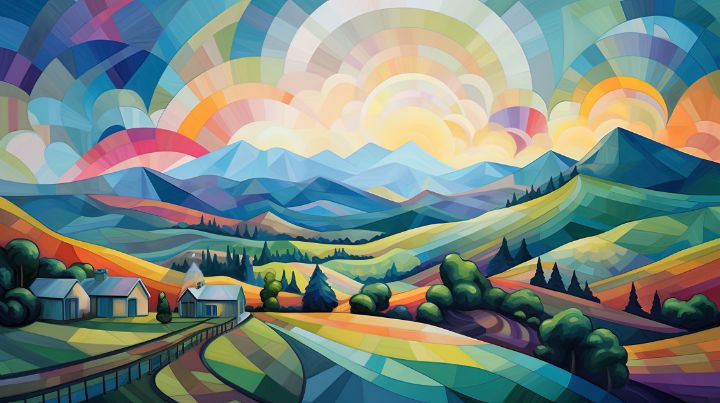 Colorful Cubist Countryside Hills - graphiXperience - Drawings ...