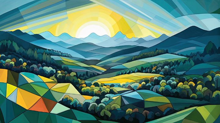 Colorful Cubist Countryside Hills - graphiXperience - Drawings ...