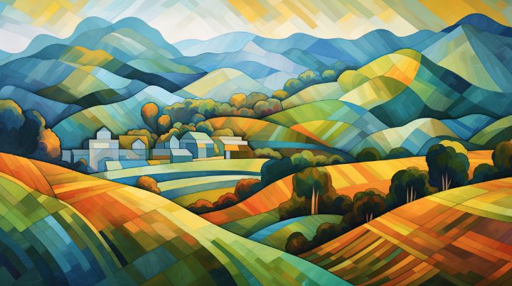 Colorful Cubist Countryside Hills - graphiXperience - Drawings ...