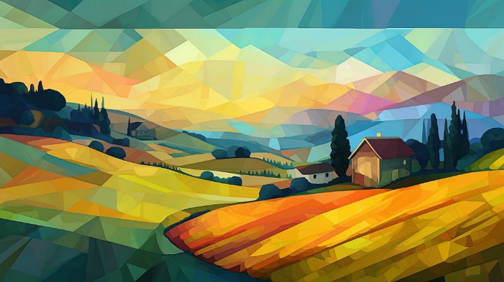 Colorful Cubist Countryside Hills - graphiXperience - Drawings ...