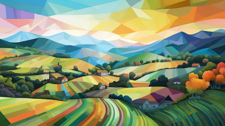 Colorful Cubist Countryside Hills - graphiXperience - Drawings ...