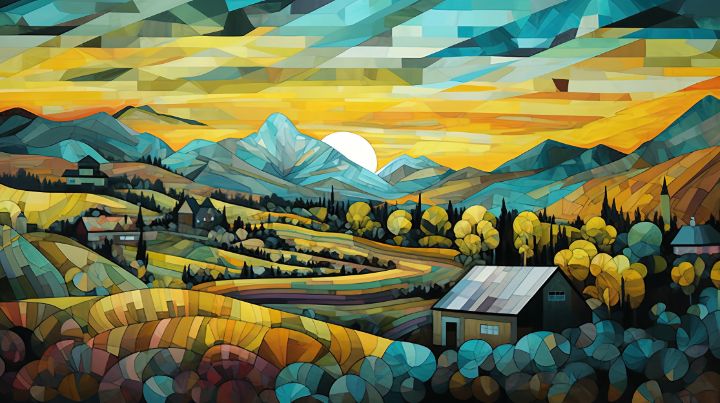 Colorful Cubist Countryside Hills - graphiXperience - Drawings ...
