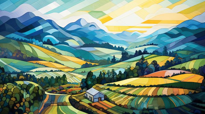 Colorful Cubist Countryside Hills - graphiXperience - Drawings ...