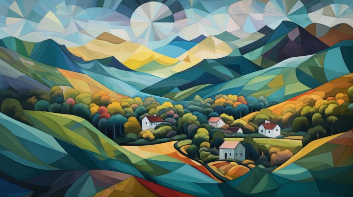 Colorful Cubist Countryside Hills - graphiXperience - Drawings ...