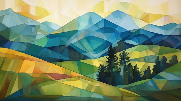 Colorful Cubist Countryside Hills - graphiXperience - Drawings ...