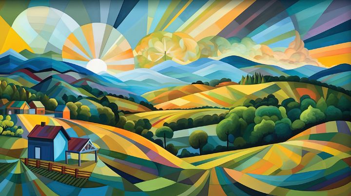 Colorful Cubist Countryside Hills - graphiXperience - Drawings ...
