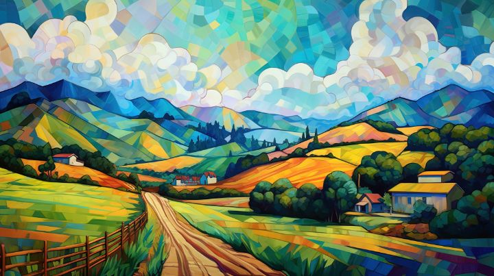 Colorful Cubist Countryside Hills - graphiXperience - Drawings ...