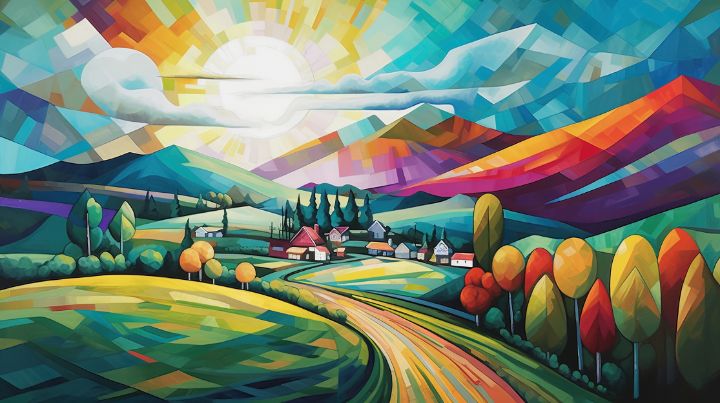 Colorful Cubist Countryside Hills - graphiXperience - Drawings ...