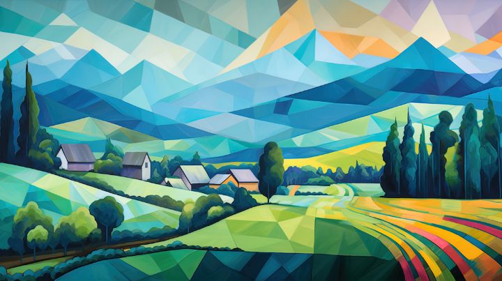 Colorful Cubist Countryside Hills - graphiXperience - Drawings ...