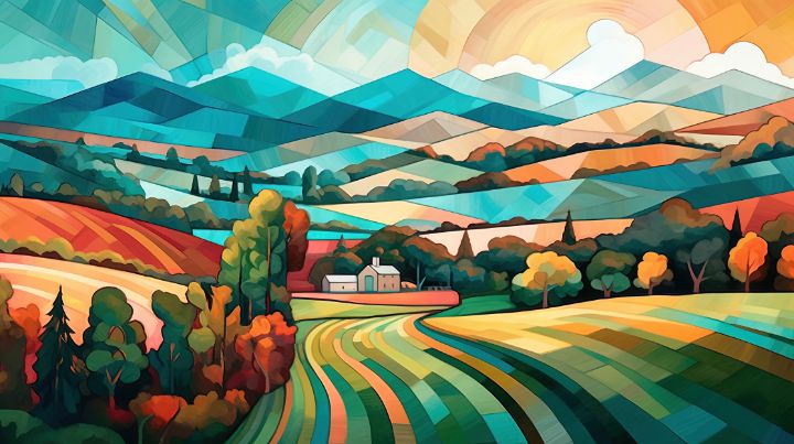 Colorful Cubist Countryside Hills - graphiXperience - Drawings ...