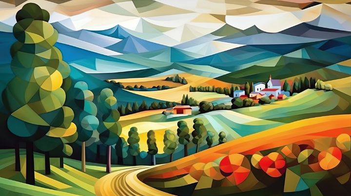 Colorful Cubist Countryside Hills - graphiXperience - Drawings ...