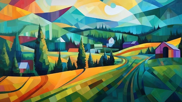 Colorful Cubist Countryside Hills - graphiXperience - Drawings ...