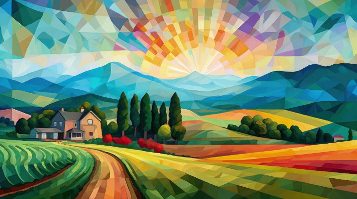Colorful Cubist Countryside Hills - graphiXperience - Drawings ...