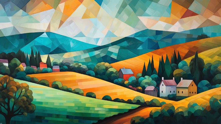 Colorful Cubist Countryside Hills - graphiXperience - Drawings ...